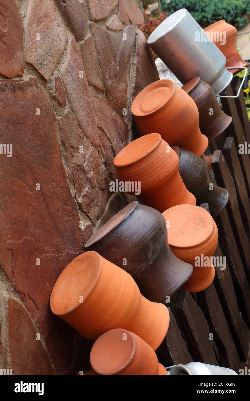 Ceramic pots. Decor in the country Stock Photo - Alamy