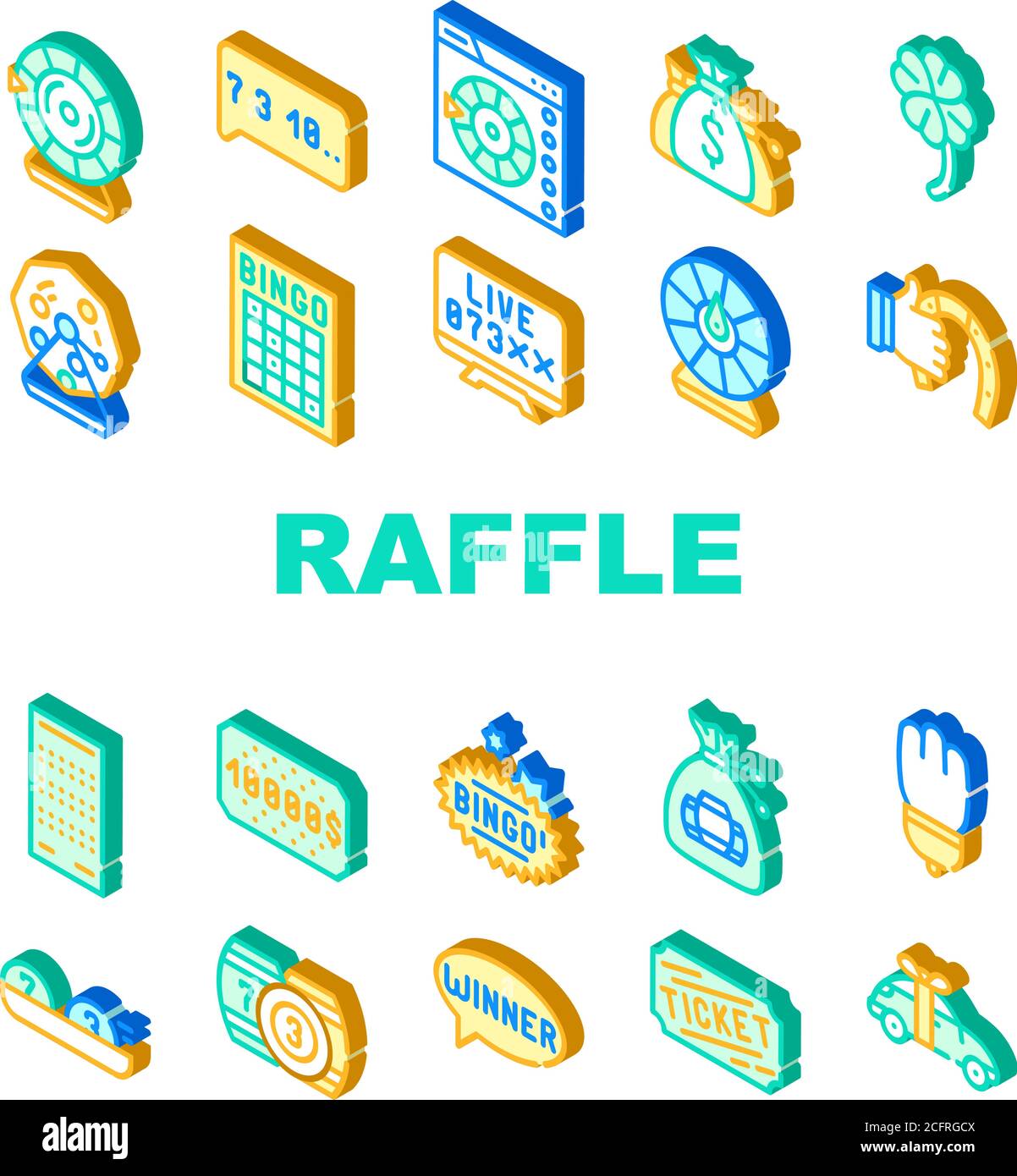 Raffle Lottery Game Collection Icons Set Vector Stock Vector Image ...