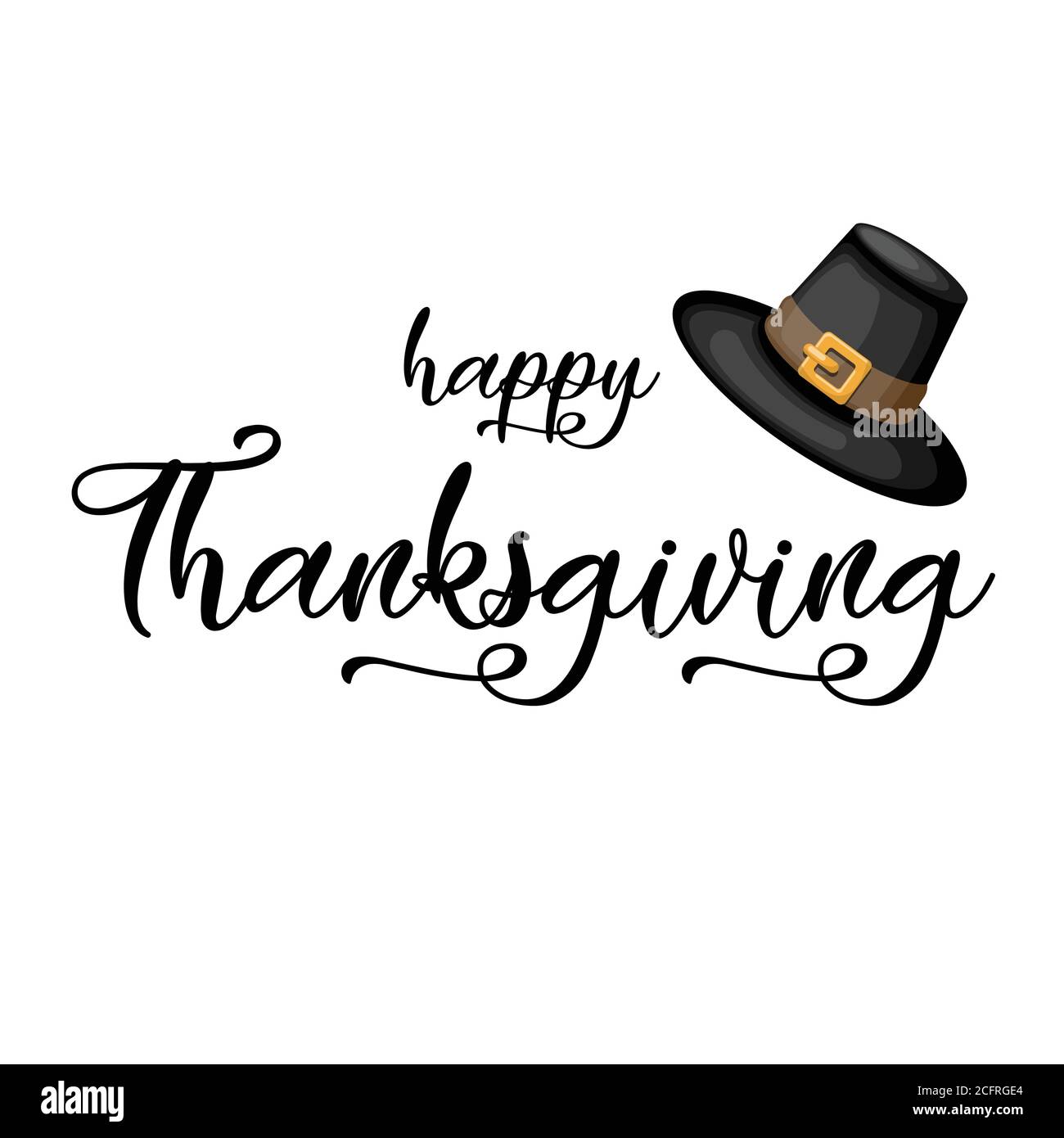 Happy Thanksgiving lettering with Pilgrim hat. Vector illustration ...