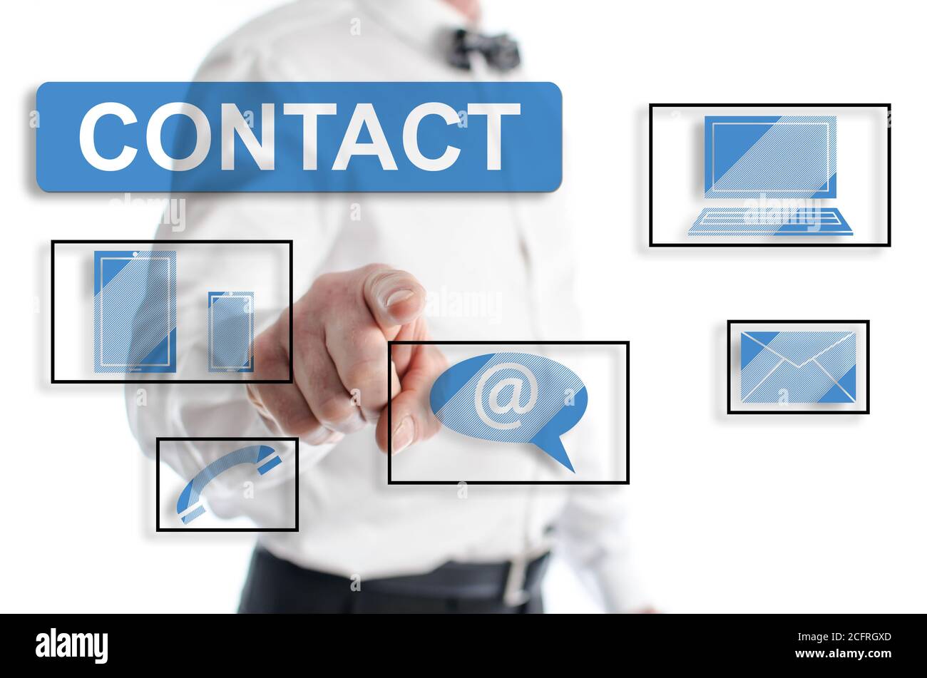 Contact concept shown by a man in background Stock Photo - Alamy