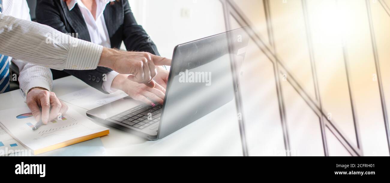 Business people showing and explaining data; multiple exposure Stock ...