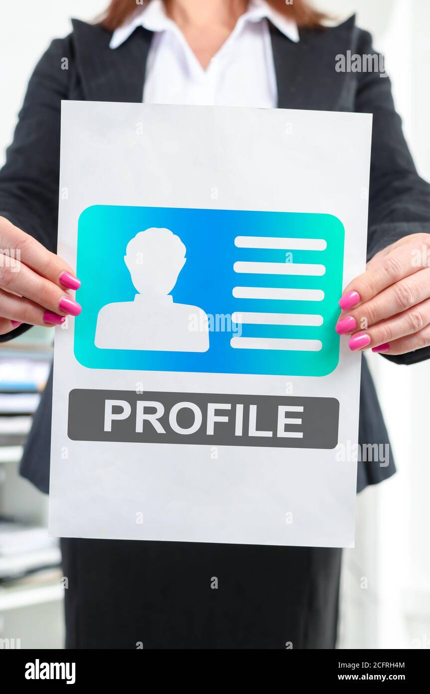 Paper with profile concept held by a businesswoman Stock Photo - Alamy