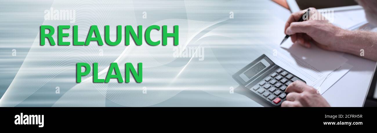 Concept of economy relaunch plan with businessman using calculator ...