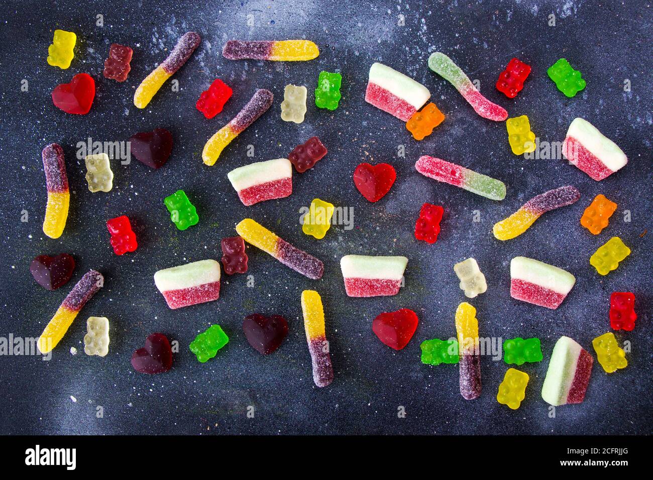 Mixed jelly marmalade, high angle view of taste sweet snack, colorful ...