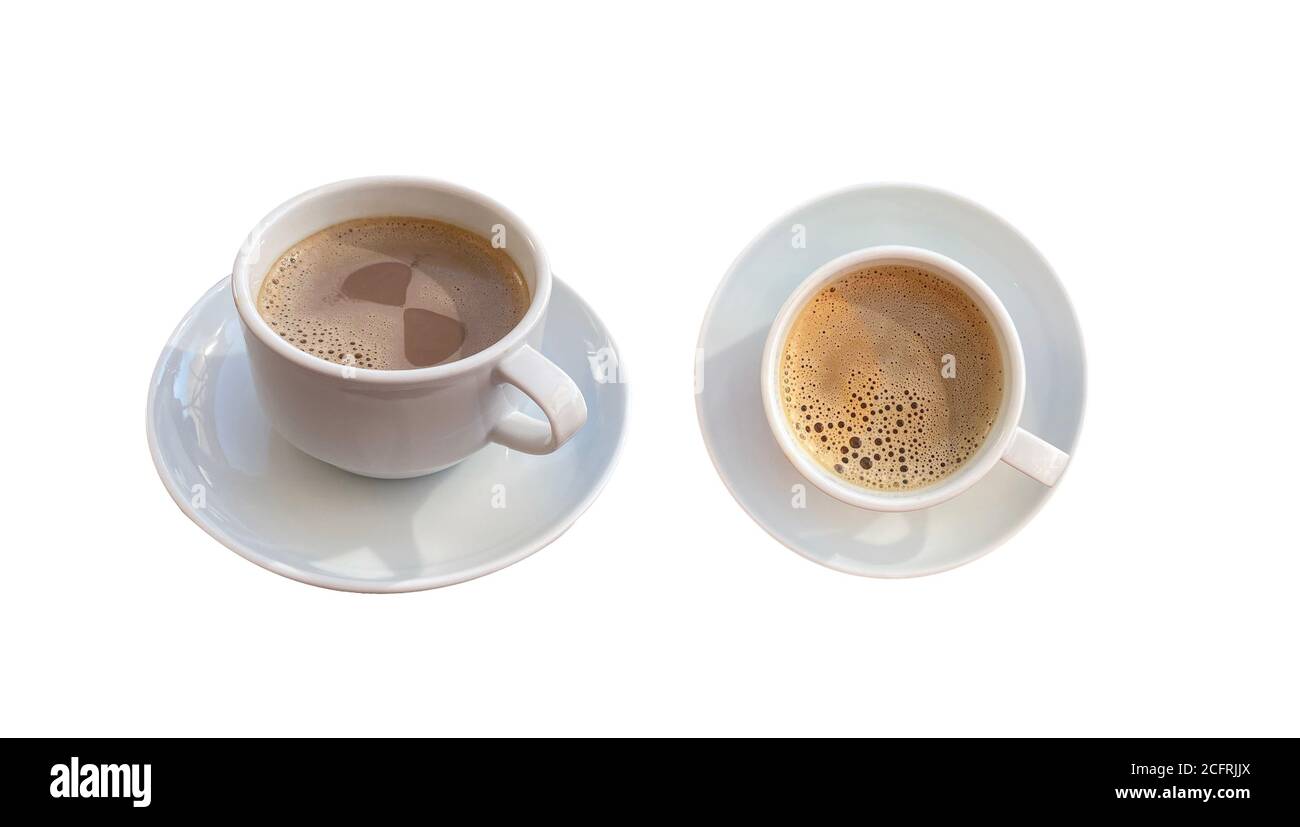 Top view coffee on isolated white background Stock Photo - Alamy