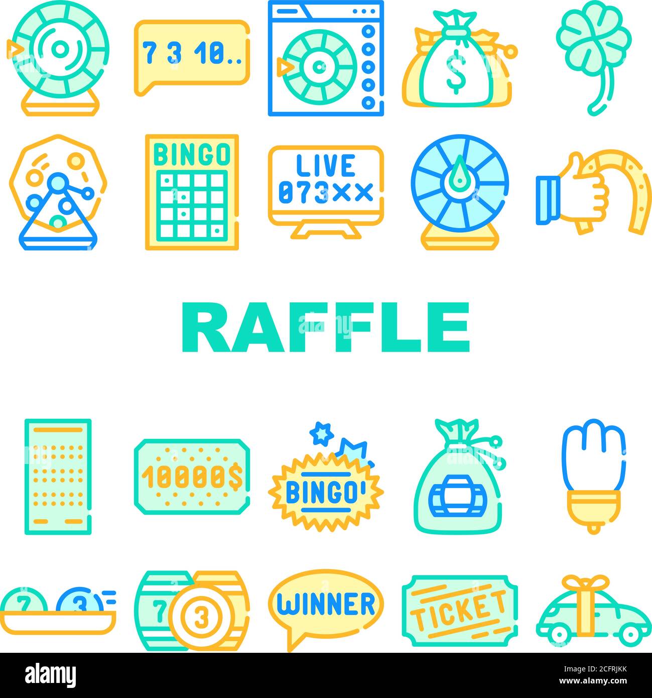 Raffle Lottery Game Collection Icons Set Vector Stock Vector Image ...