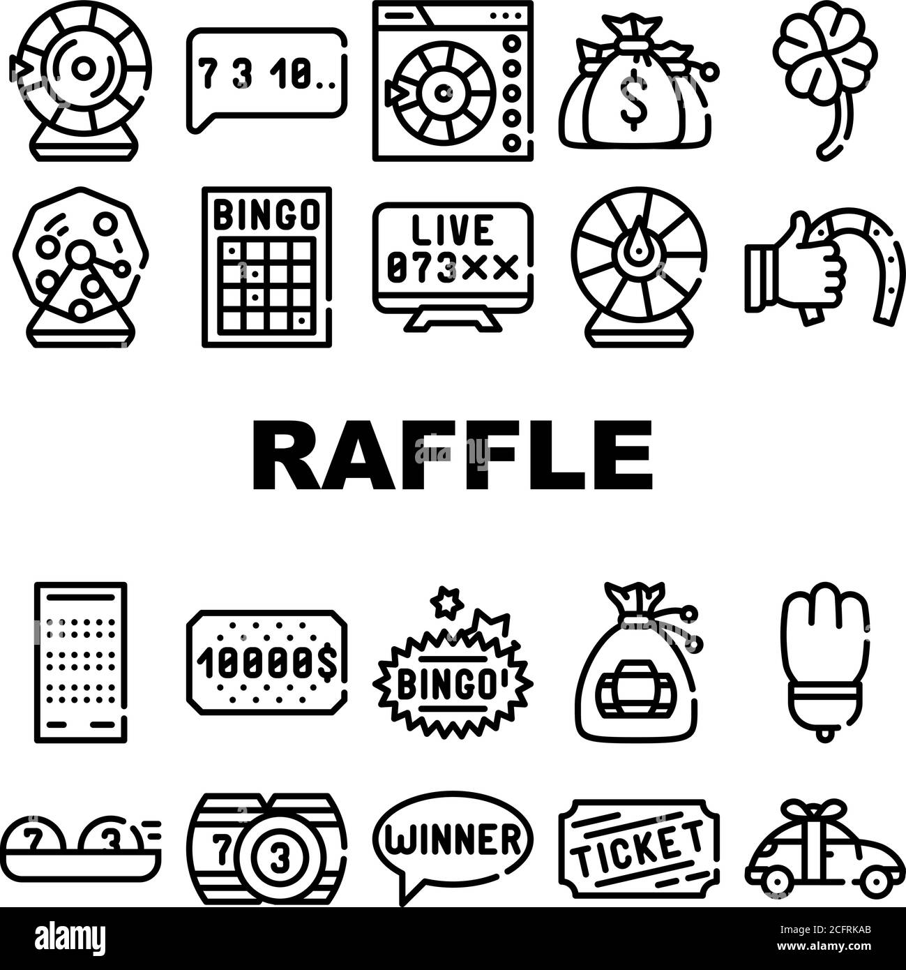 Raffle Lottery Game Collection Icons Set Vector Stock Vector Image ...