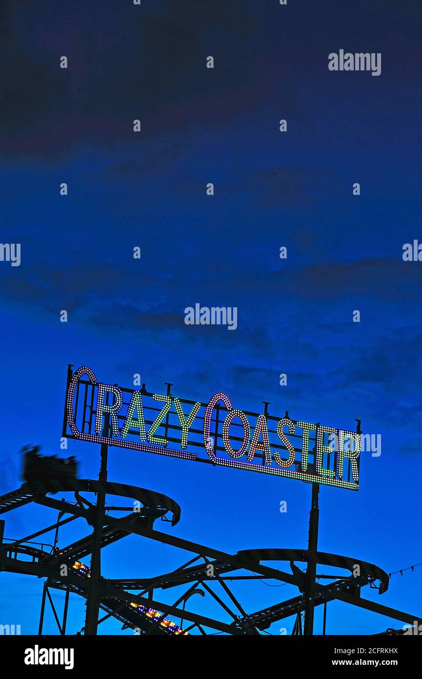 The Crazy Coaster ride at night during the illuminations Stock Photo ...