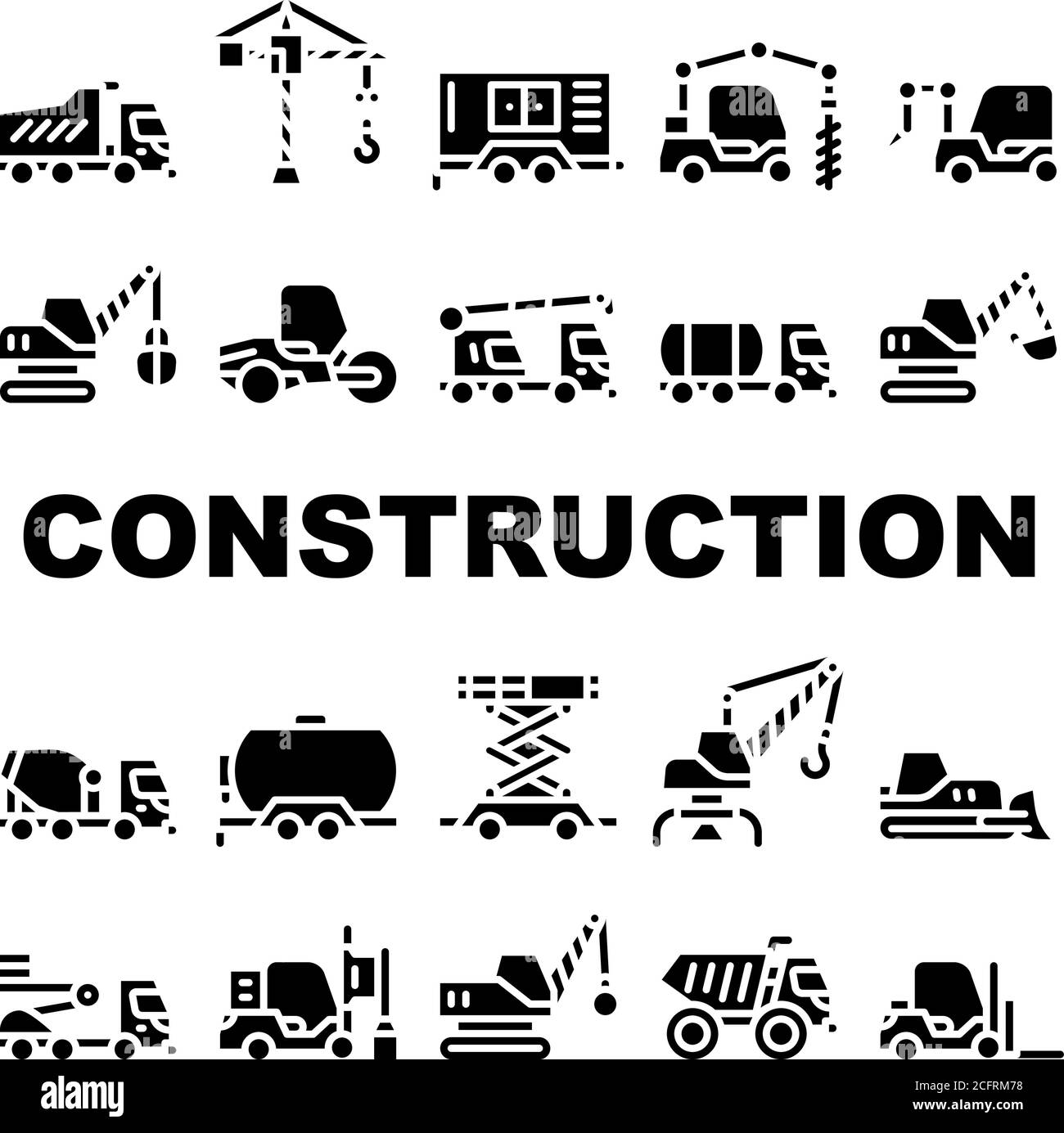 Construction Vehicle Collection Icons Set isolated illustration Stock ...
