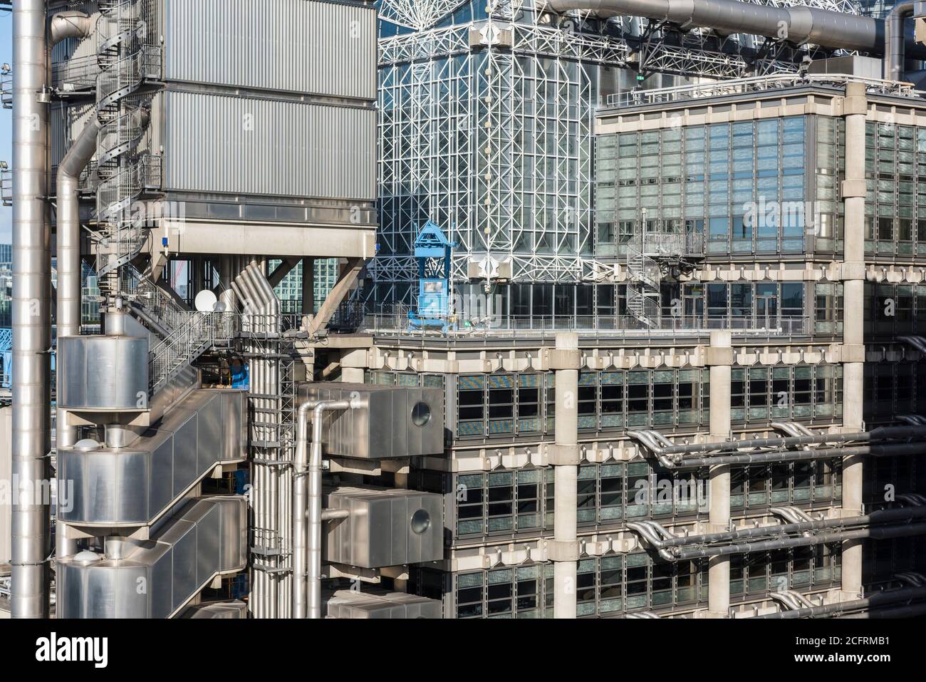 Elevated view of upper storeys with atrium, elevator towers, stairwells ...