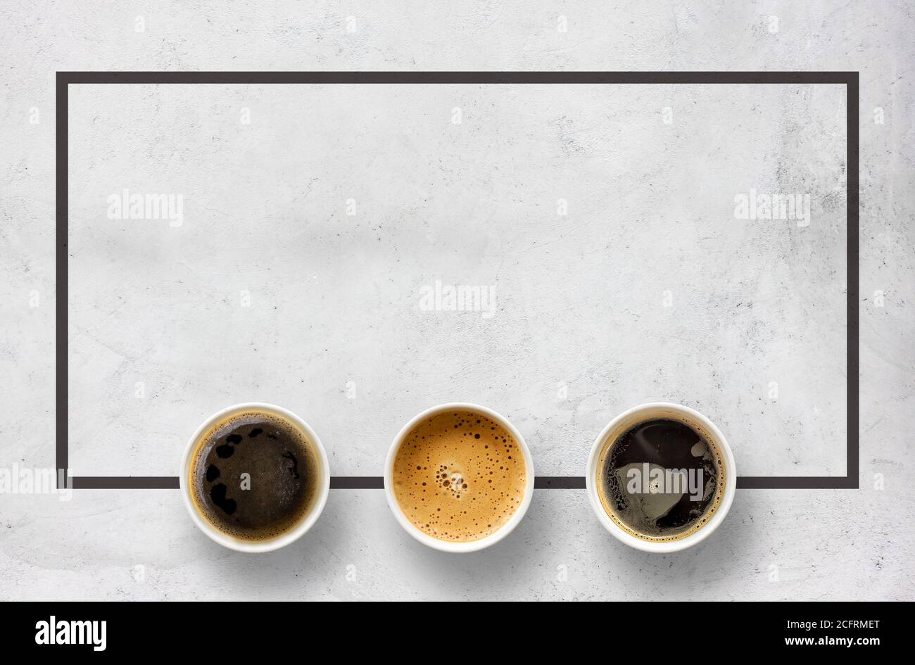 paper cups of coffee on cement table background. top view Stock Photo ...