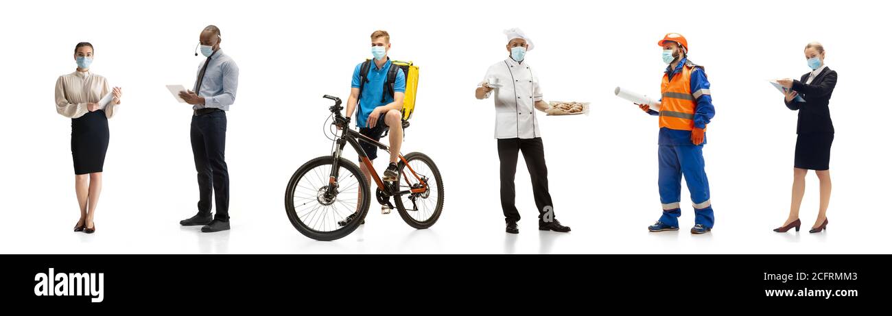 Group of people with different professions on white studio background ...