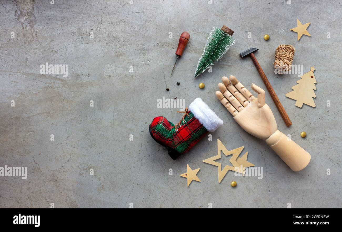 handmade christmas decoration tools on cement background Stock Photo ...