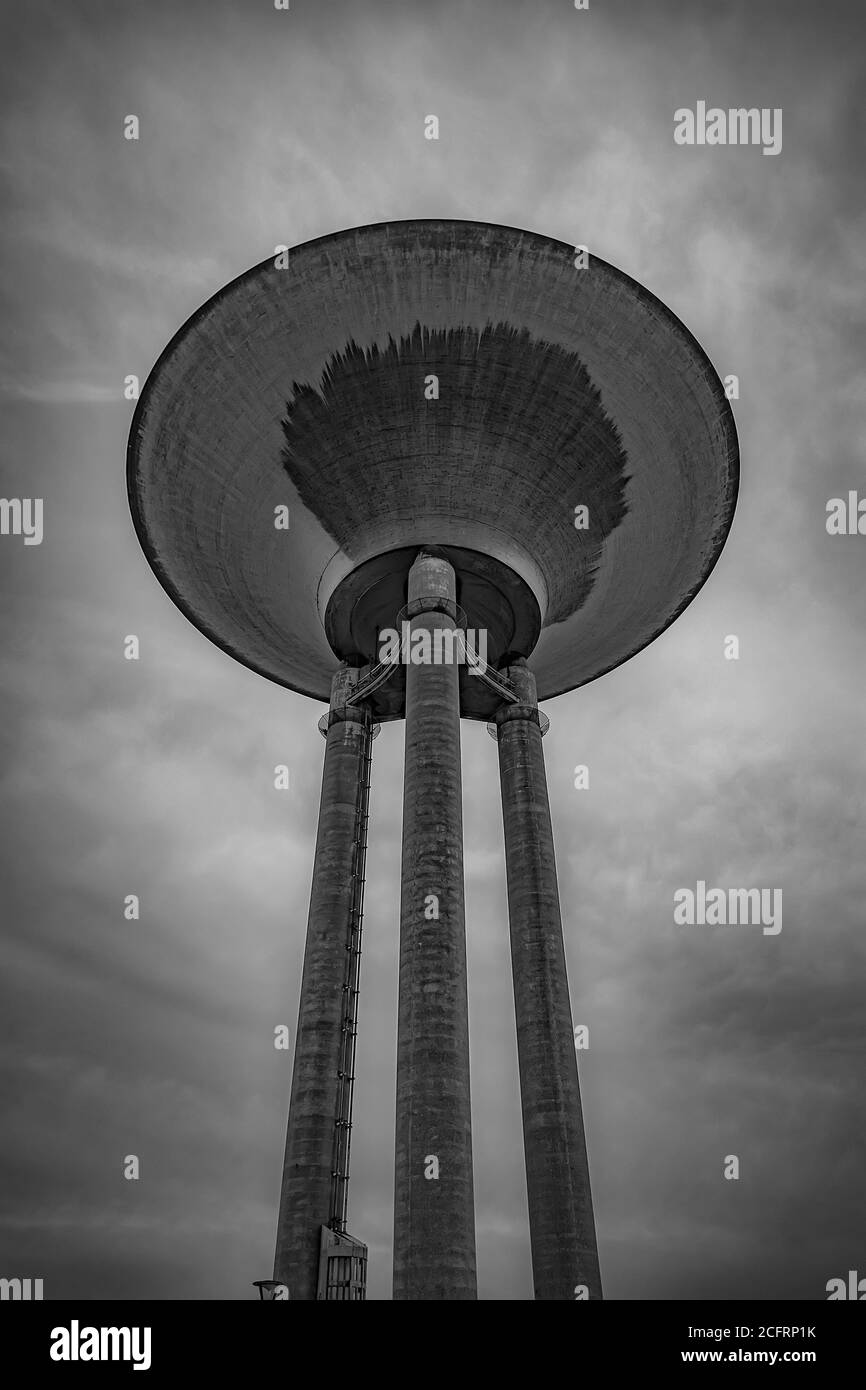 The very tall water tower on the coast at Landskrona, Sweden is a ...