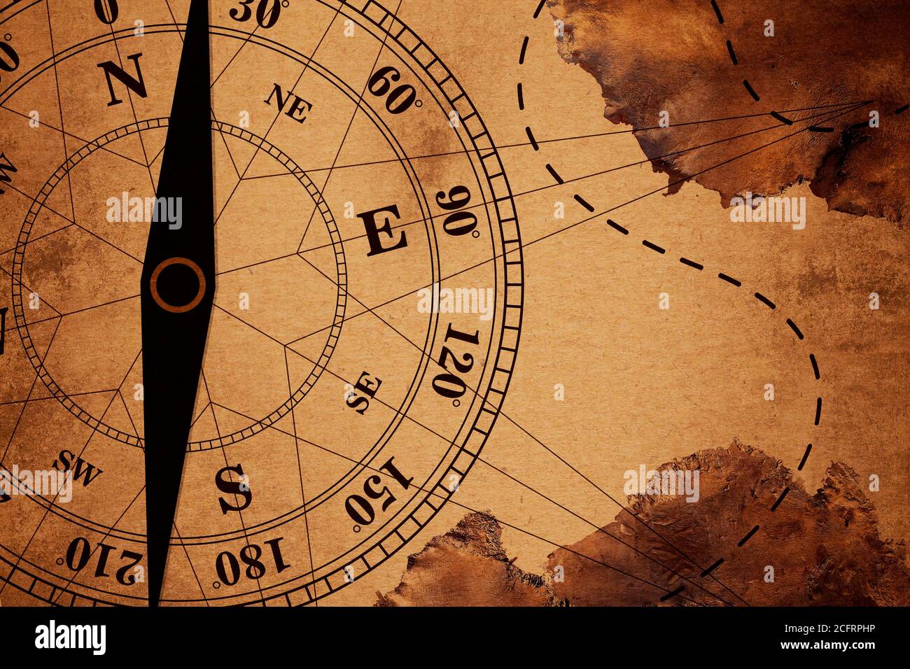 Vintage Travel old Map and Compass Over color Background , Elements of ...