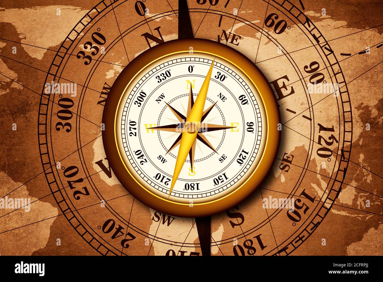 Vintage Travel old Map and Compass Over color Background , Elements of ...