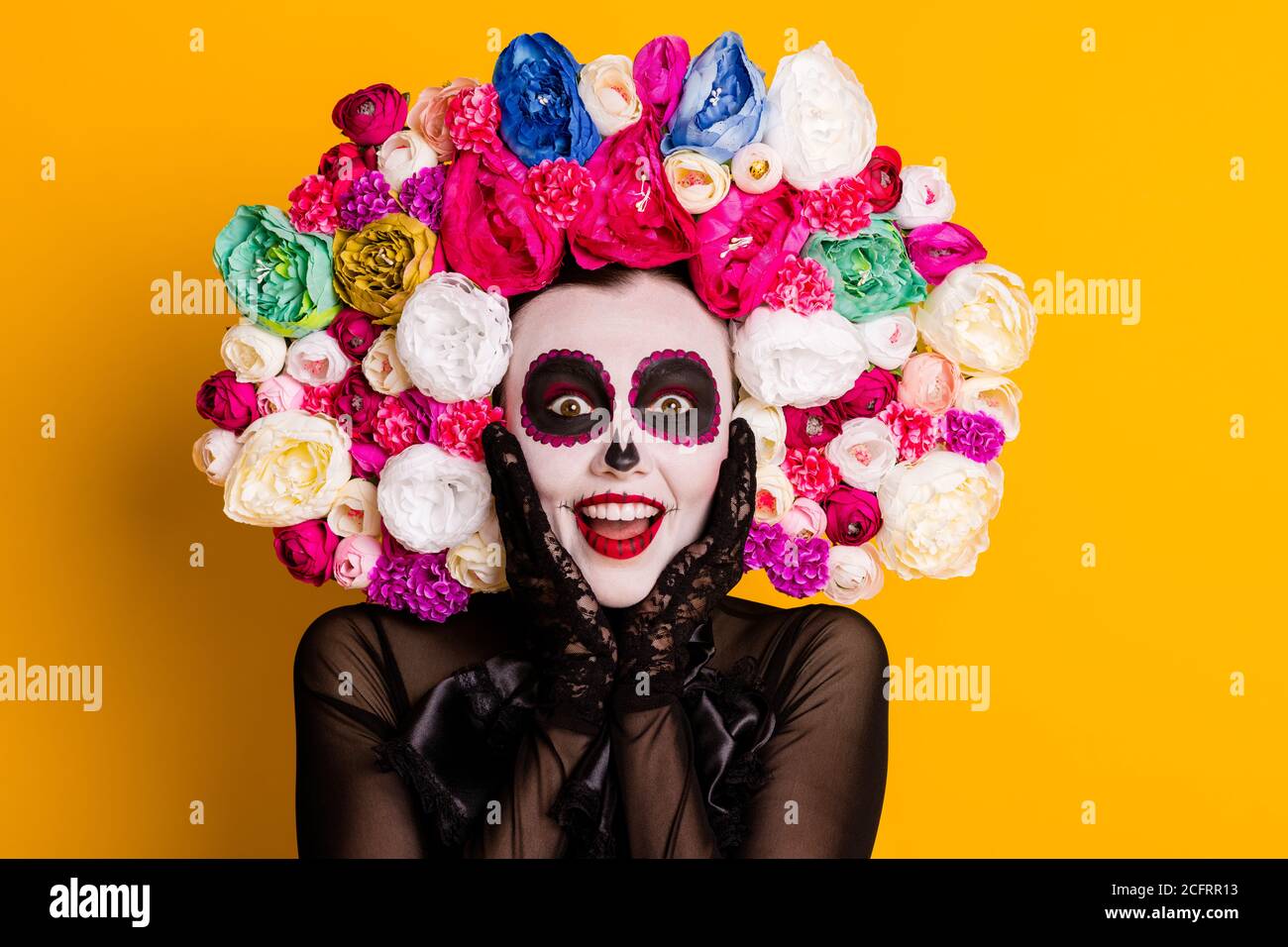 Photo of excited calavera katrina crazy look see deadman ghost spirit ...