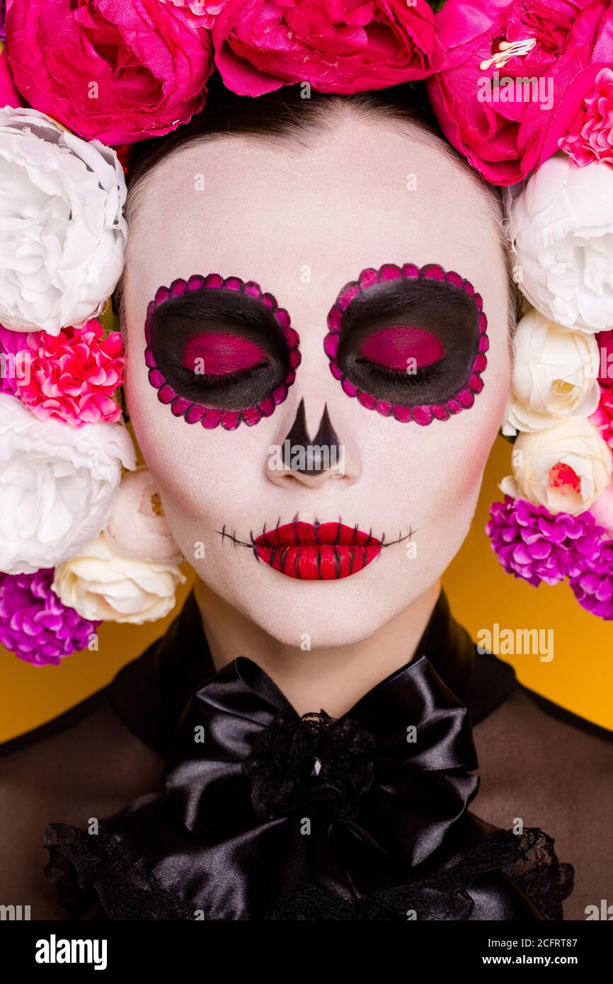 Vertical cropped view close-up portrait of her she nice-looking ...