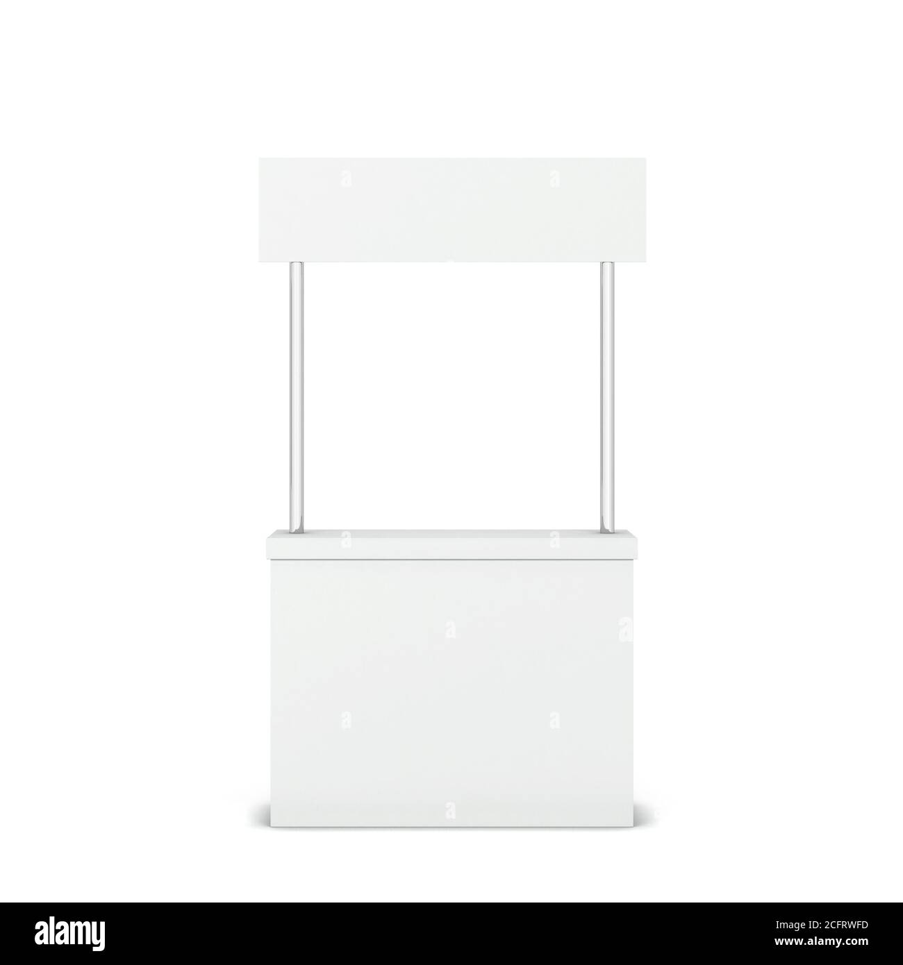 Blank promo counter stand mockup. 3d illustration isolated on white ...