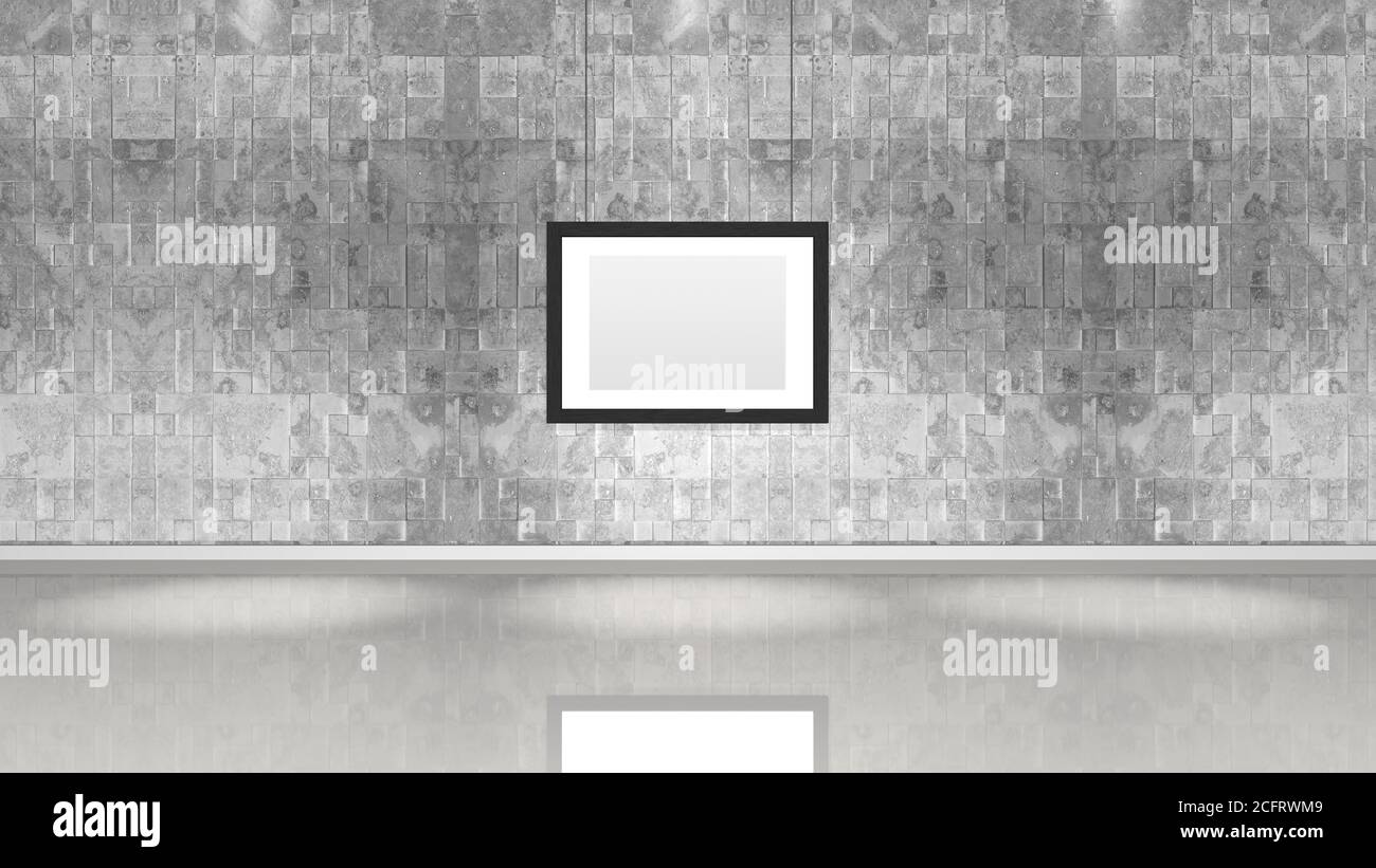 Art museum wall with a single horizontal frame. Horizontal image ...