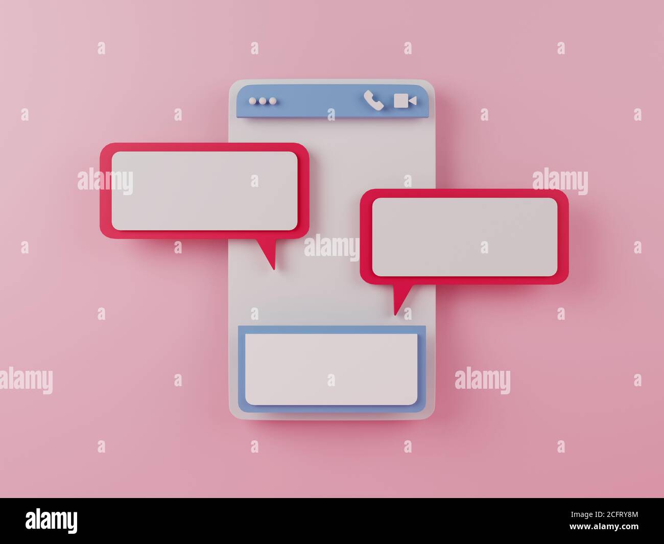 3d rendering chat application on pink background with blank message box ...