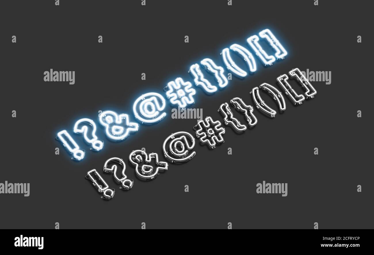 Decorative mark neon symbol mockup in darkness Stock Photo - Alamy