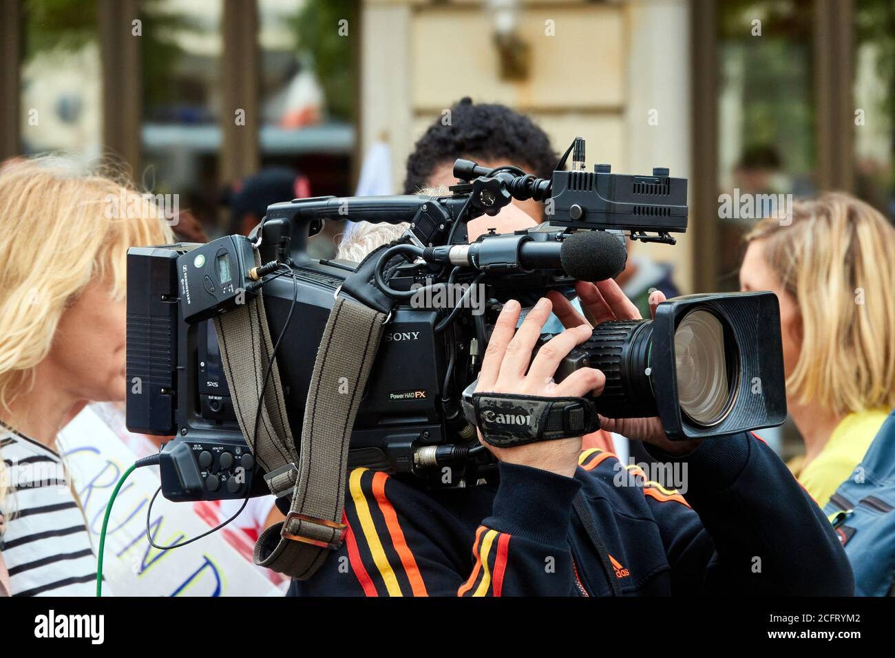 Berlin, Germany, August 29., 2020: Cameraman of the official public ...
