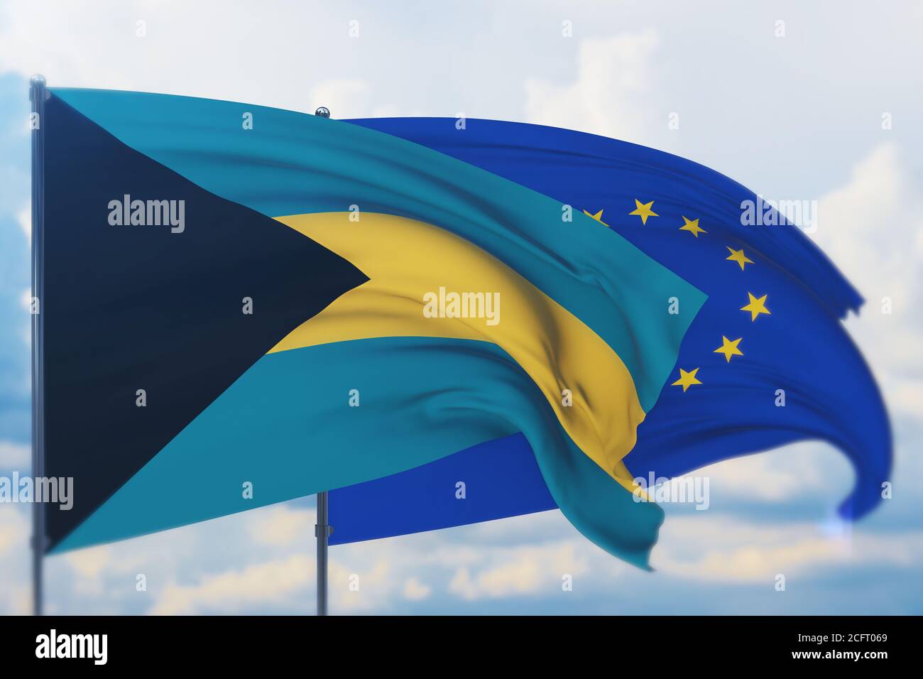 Concept illustration,EU and flag of Bahamas Stock Photo - Alamy