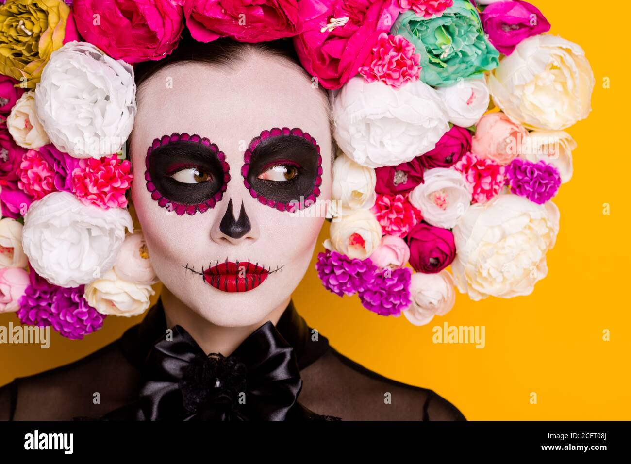 Cropped view close-up portrait of her she nice glamorous beautiful ...