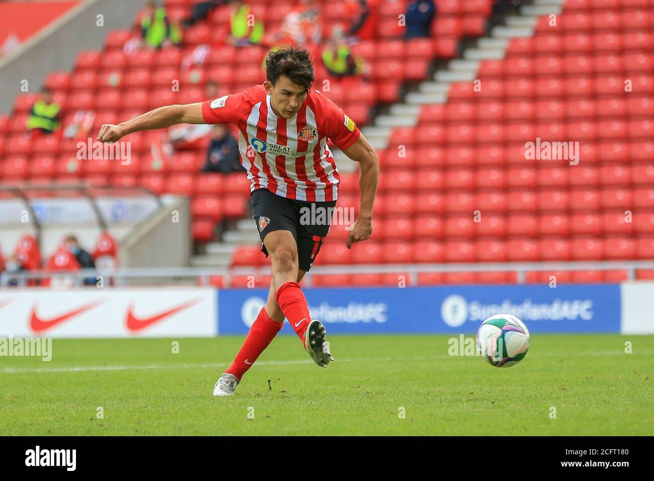 Luke O'Nien (13) of Sunderland converts a penalty during the penalty ...