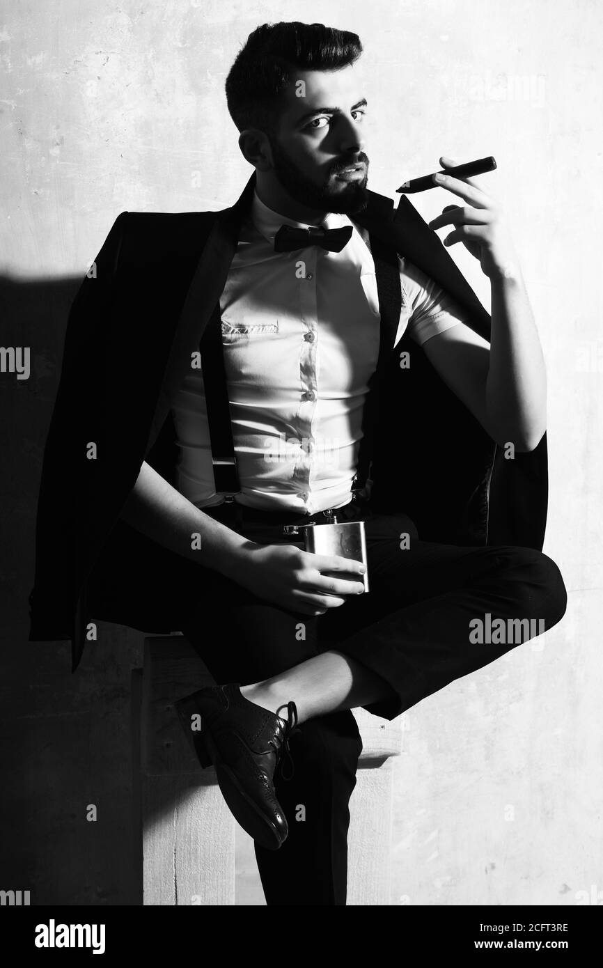 Man tie cigar black background Black and White Stock Photos & Images ...