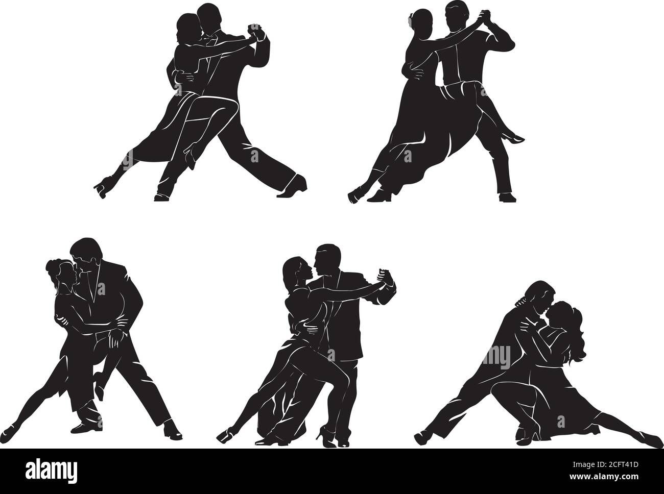 dance, pair, couple, dancer, black, silhouettes, vector, drawing ...