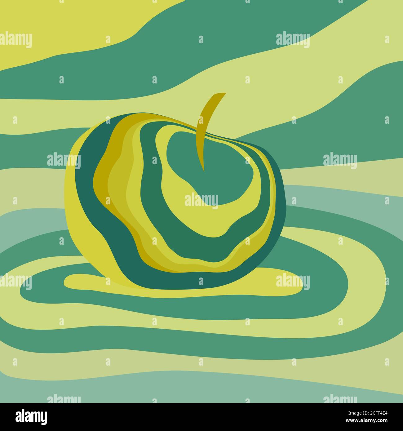 Apple fruit psychedelic yellow green. Vector illustration optical ...