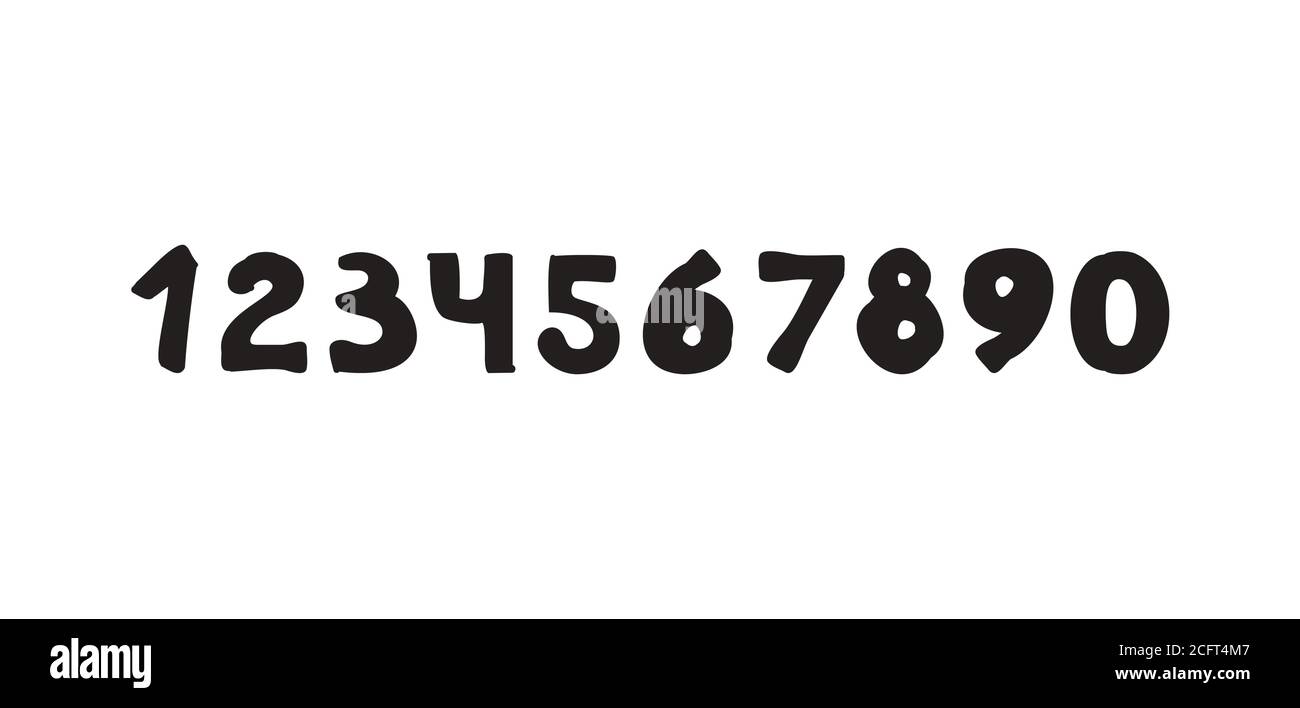 Numbers font decorative hand drawn lettering, vector numerals set ...