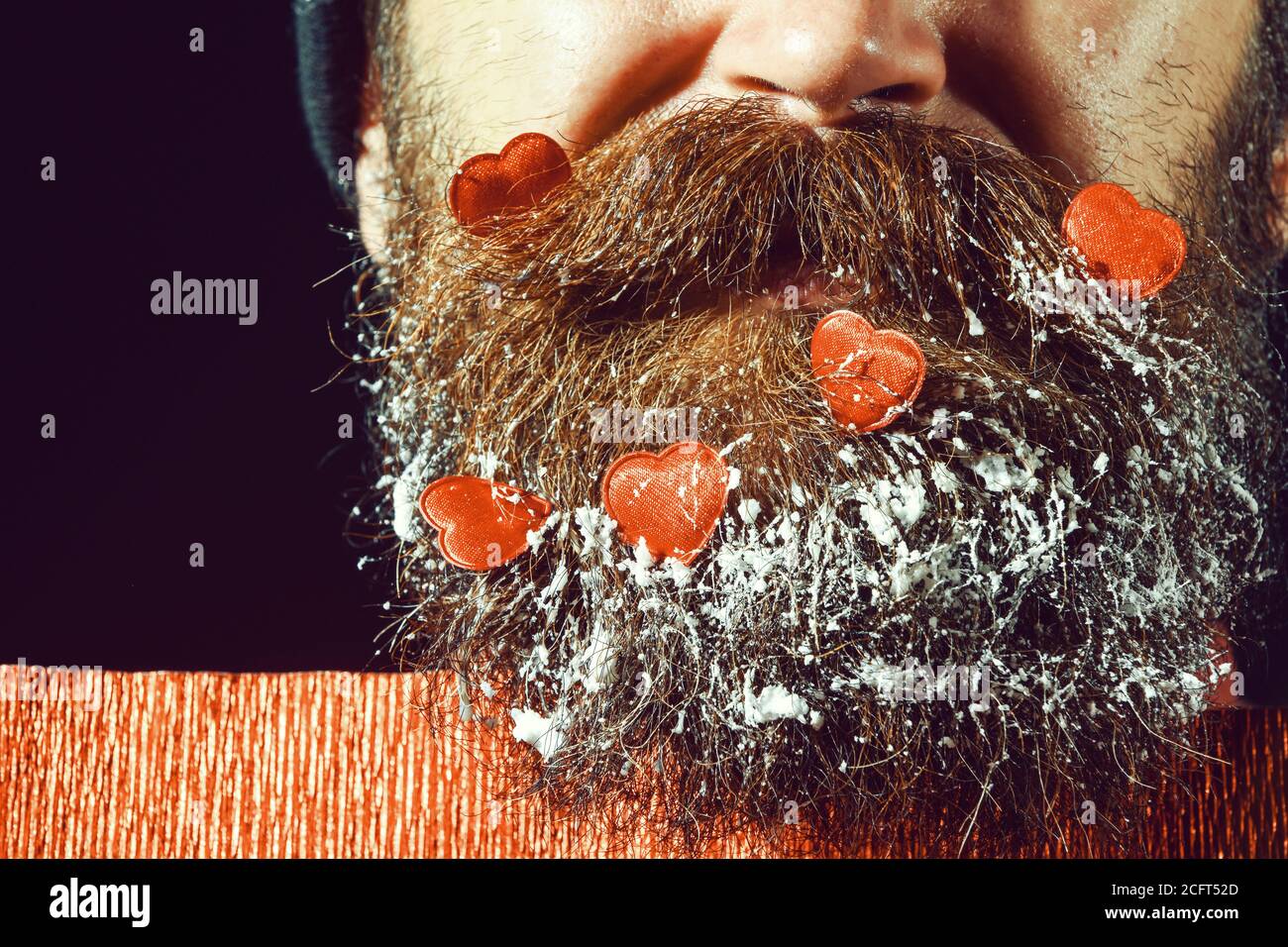 handsome bearded man or guy with fashionable mustache, has closed mouth ...