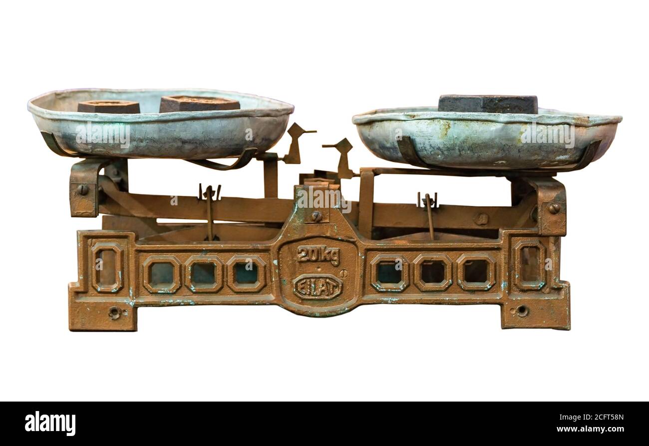 Old scales isolated on white background Stock Photo - Alamy