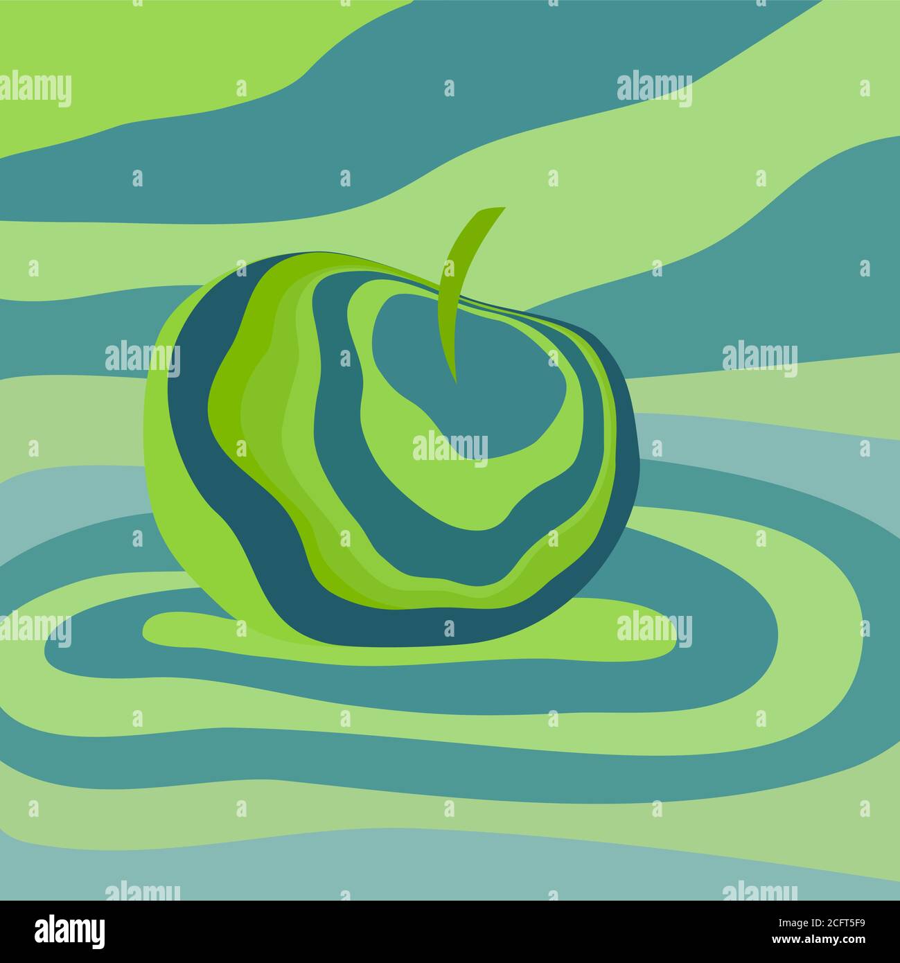 Apple fruit psychedelic blue green. Vector illustration optical ...