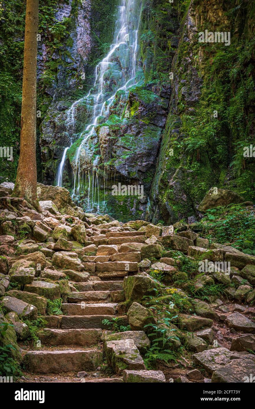 The Burgbach Waterfall (German: Burgbachwasserfall) in the vicinity of ...