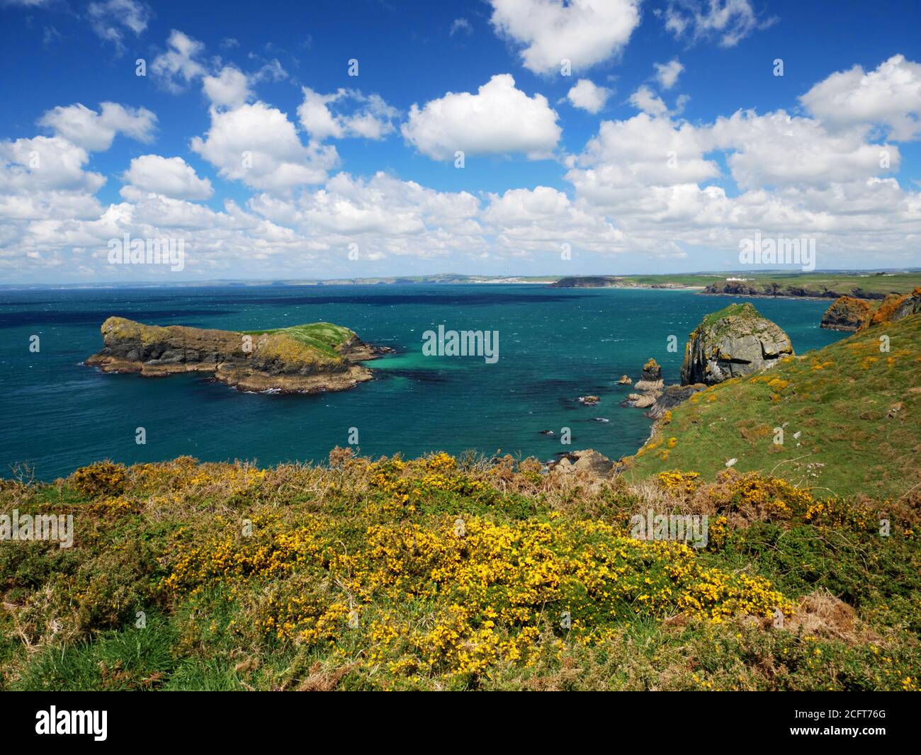A view of the coast near Mullion, Cornwall, showing Mullion Island ...