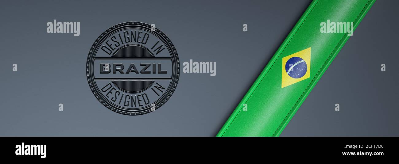 Designed in Brazil stamp & Brazilian flag Stock Photo - Alamy