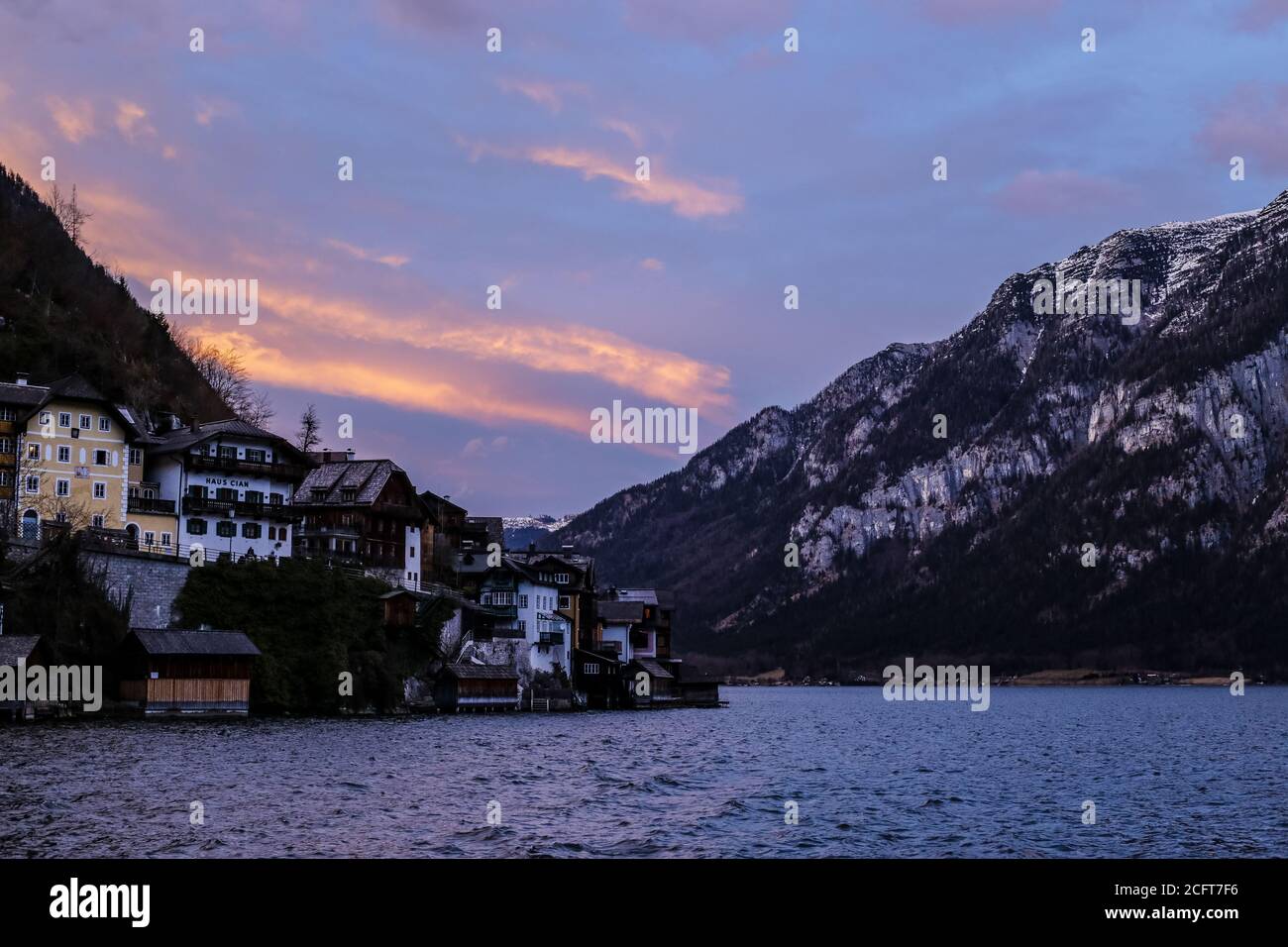 Hallstatt, Austria - March 4, 2017: View of Hallstatt at Sunset Stock ...