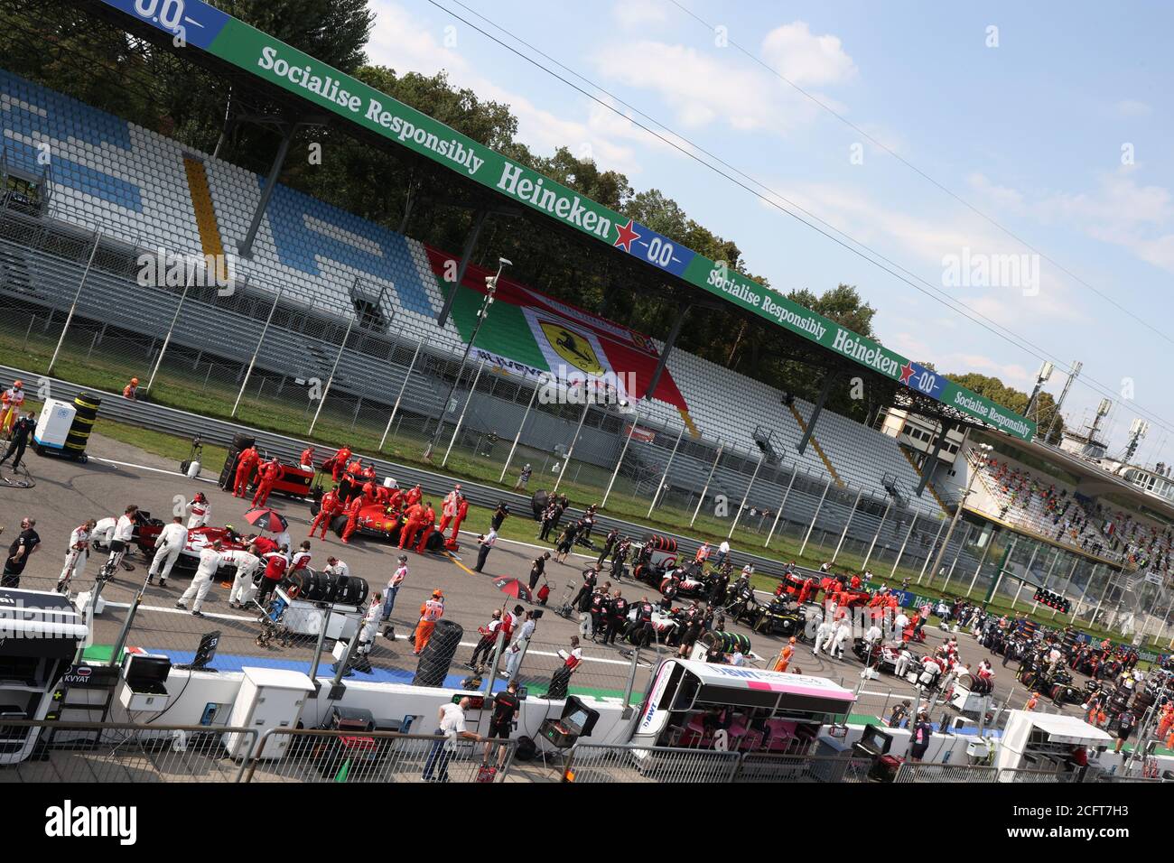 Starting grid in front of empty grandstands, gradins, during the ...