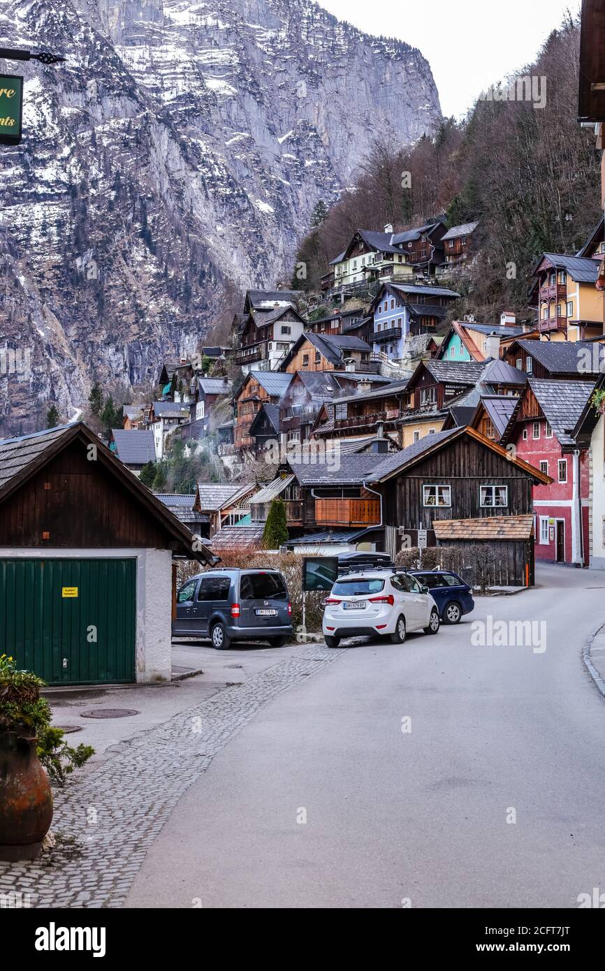 Hallstatt, Austria - March 4, 2017: View of Traditional Old Houses ...