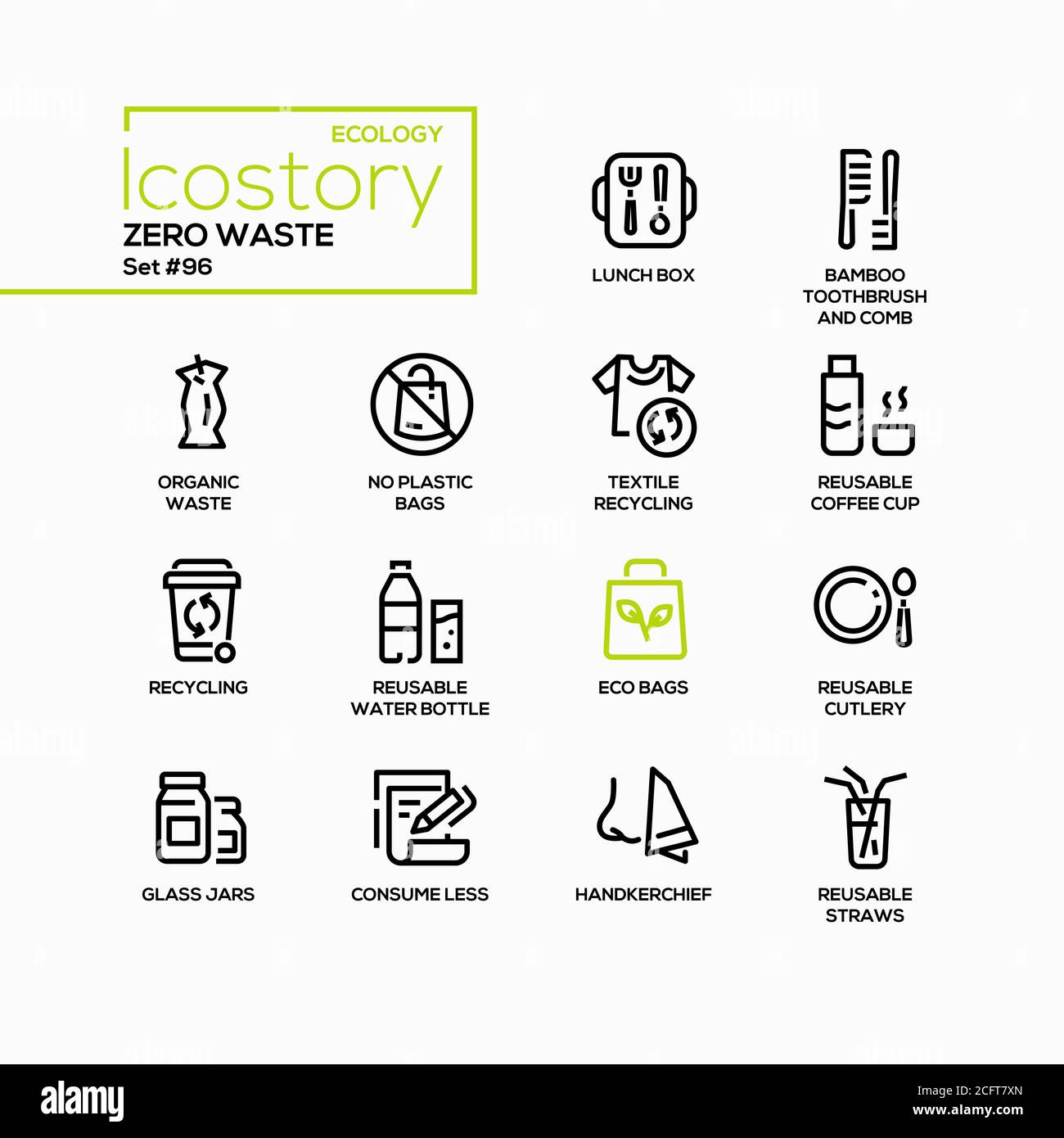 Zero waste - vector line design style icons set Stock Vector Image ...