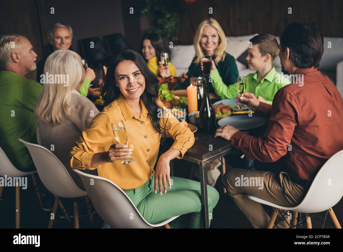 Portrait of nice attractive lovely cheerful big full adorable family ...