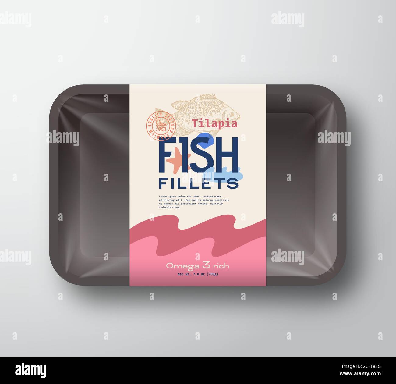Fish Fillets Pack. Abstract Vector Fish Plastic Tray Container with ...
