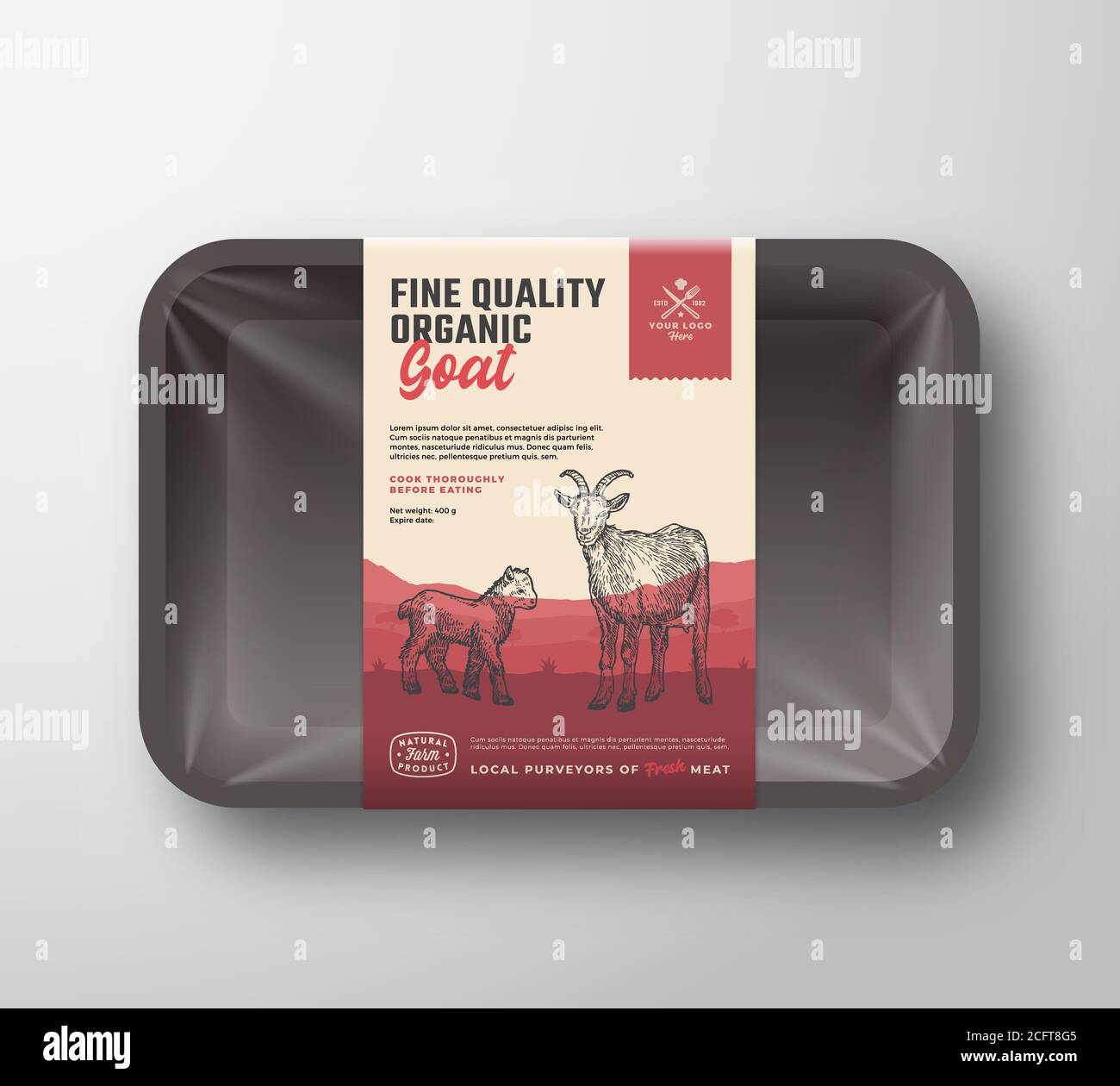 Fine Quality Organic Goat. Abstract Vector Meat Plastic Tray Container ...