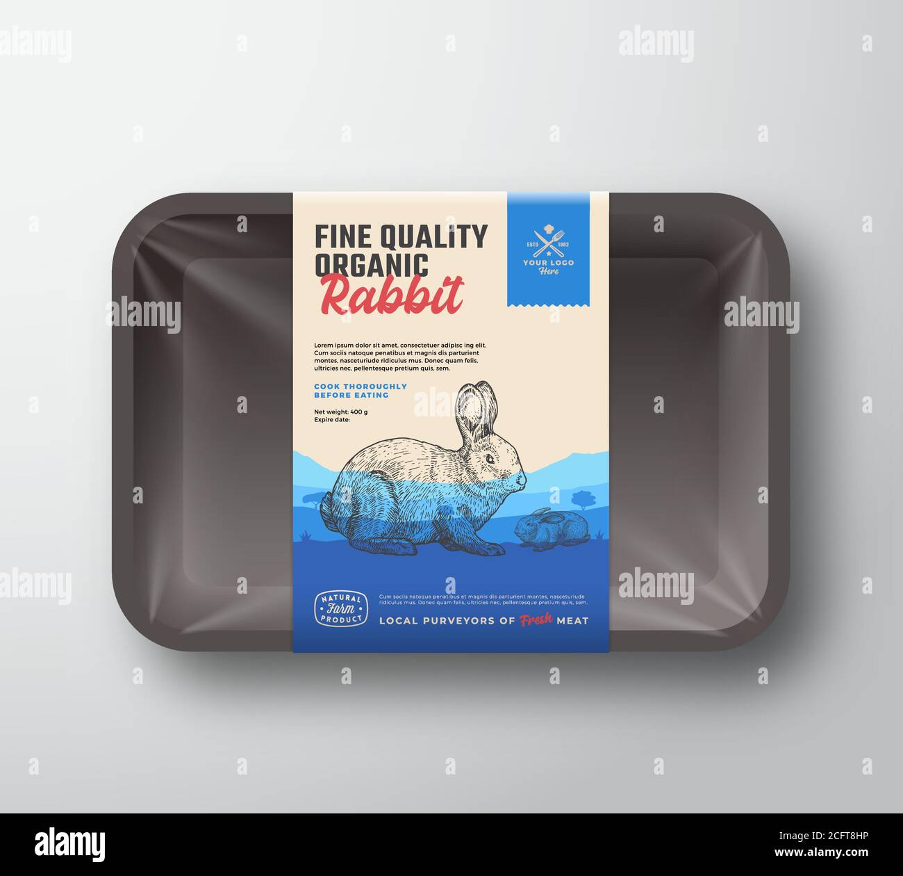 Fine Quality Organic Rabbit. Abstract Vector Meat Plastic Tray ...
