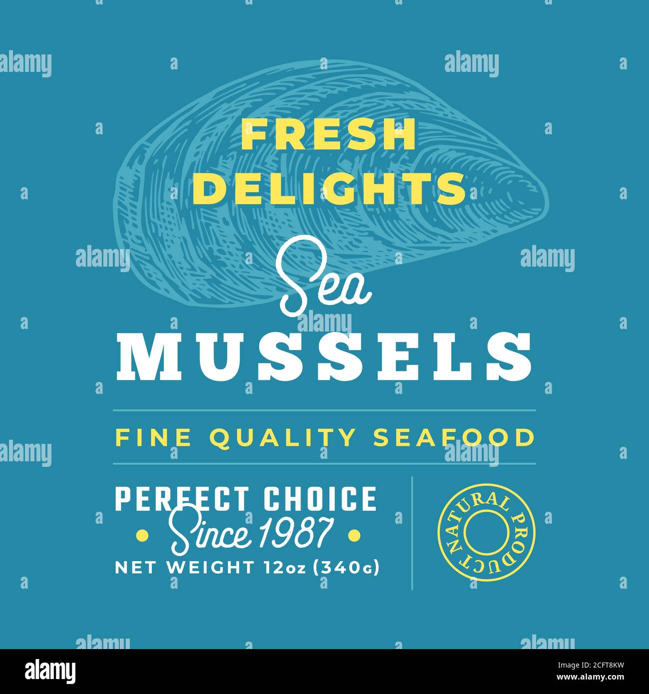 Fresh Seafood Delights Premium Quality Label. Abstract Vector Packaging ...