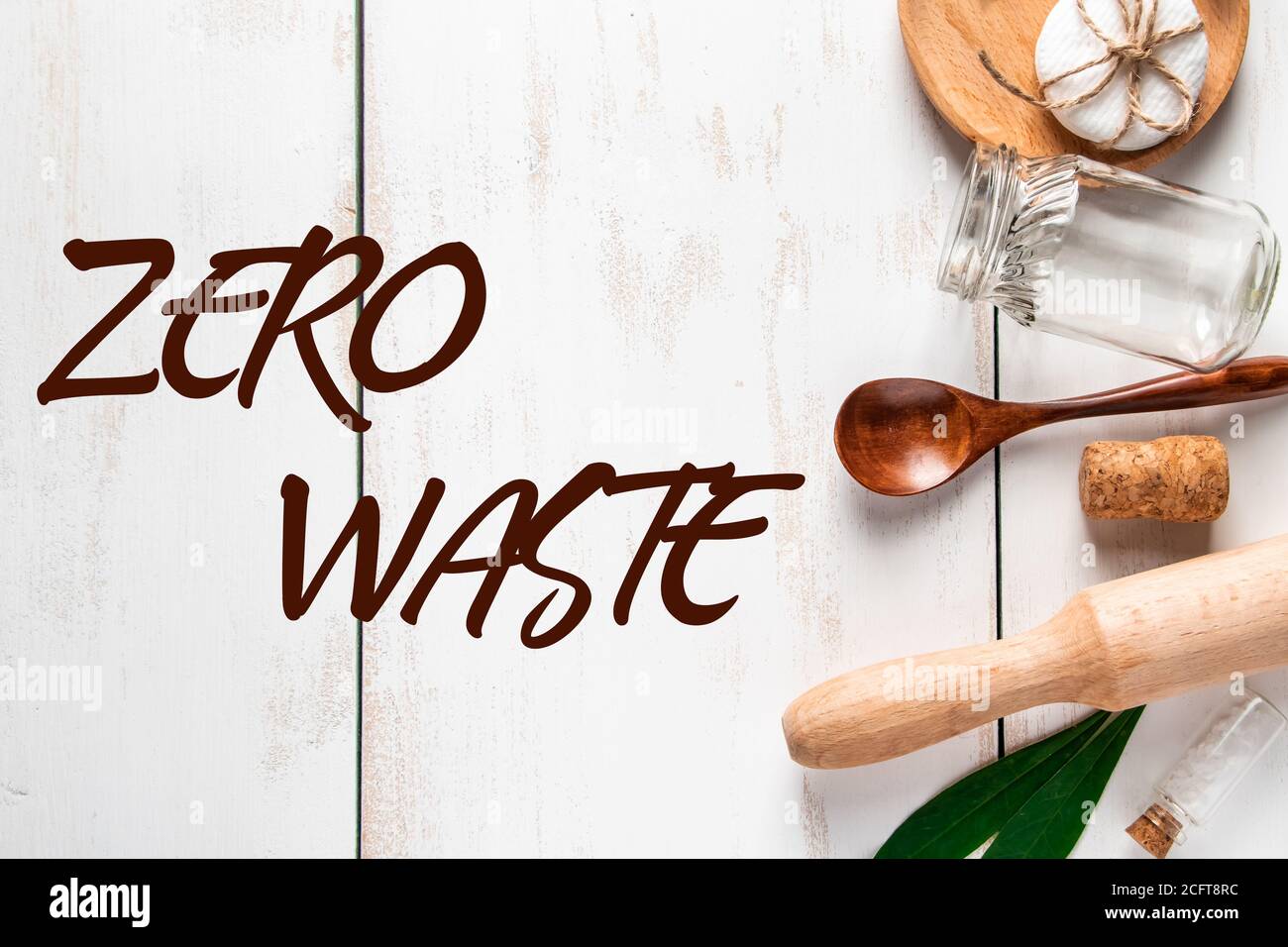 Zero waste concept. Natural recyclable kitchen utensils on a white ...